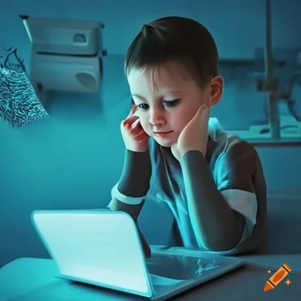 Enfant regardant un ordinateur on Craiyon