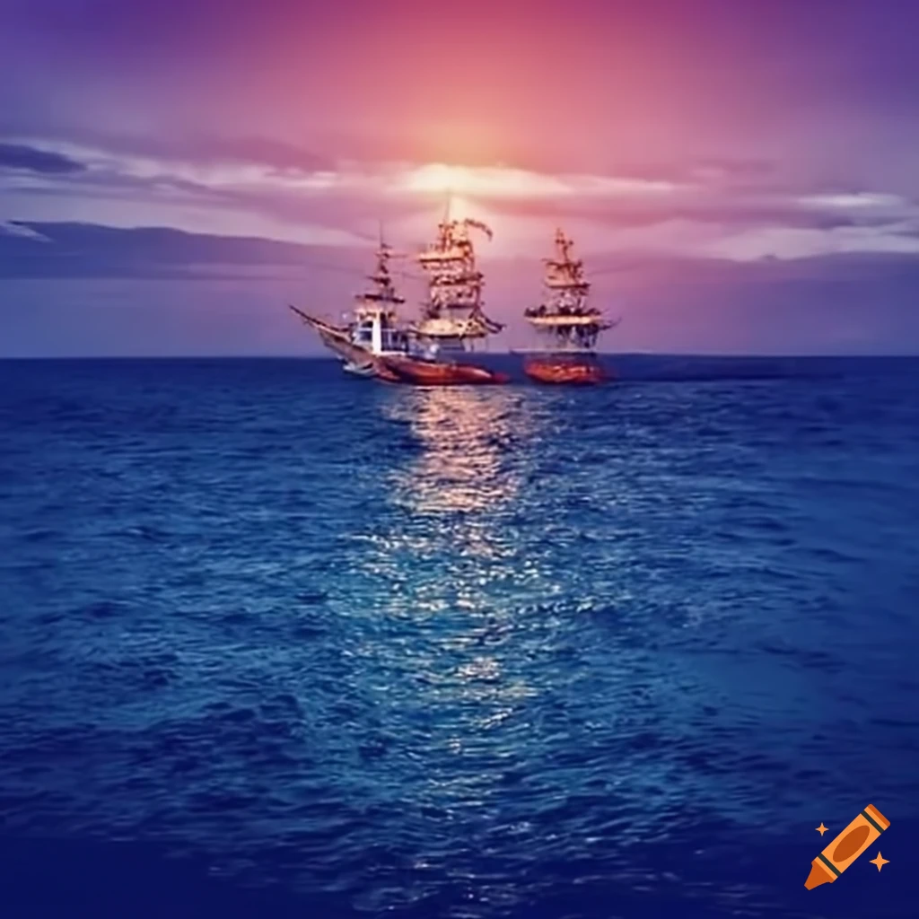 Birds flying over column of ships at sea