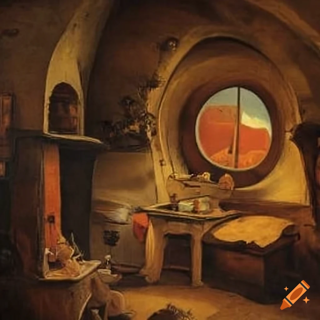 Hobbit home interior as a painting by franz sedlacek