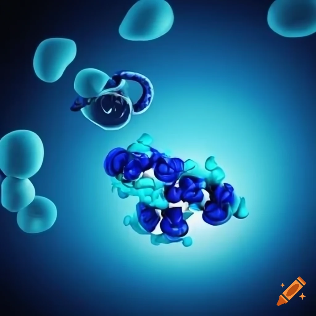 Protein-protein interaction, blue and white colors on Craiyon