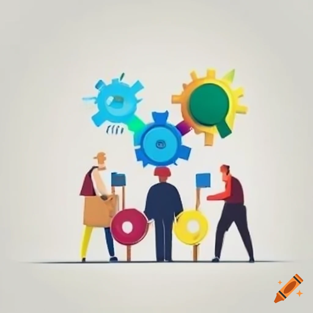 Symbolizing coordination between work teams on Craiyon