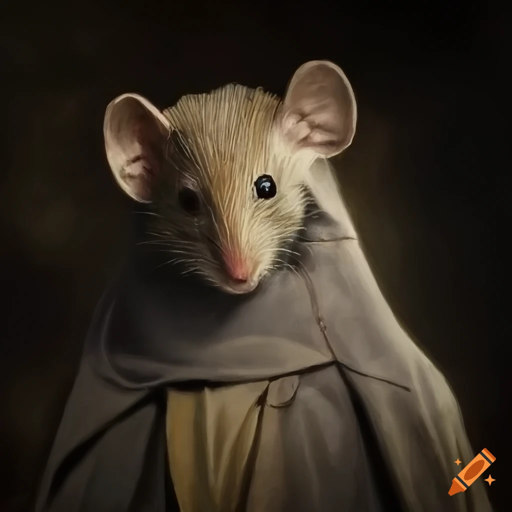 Medieval painting, mouse in wizard robe