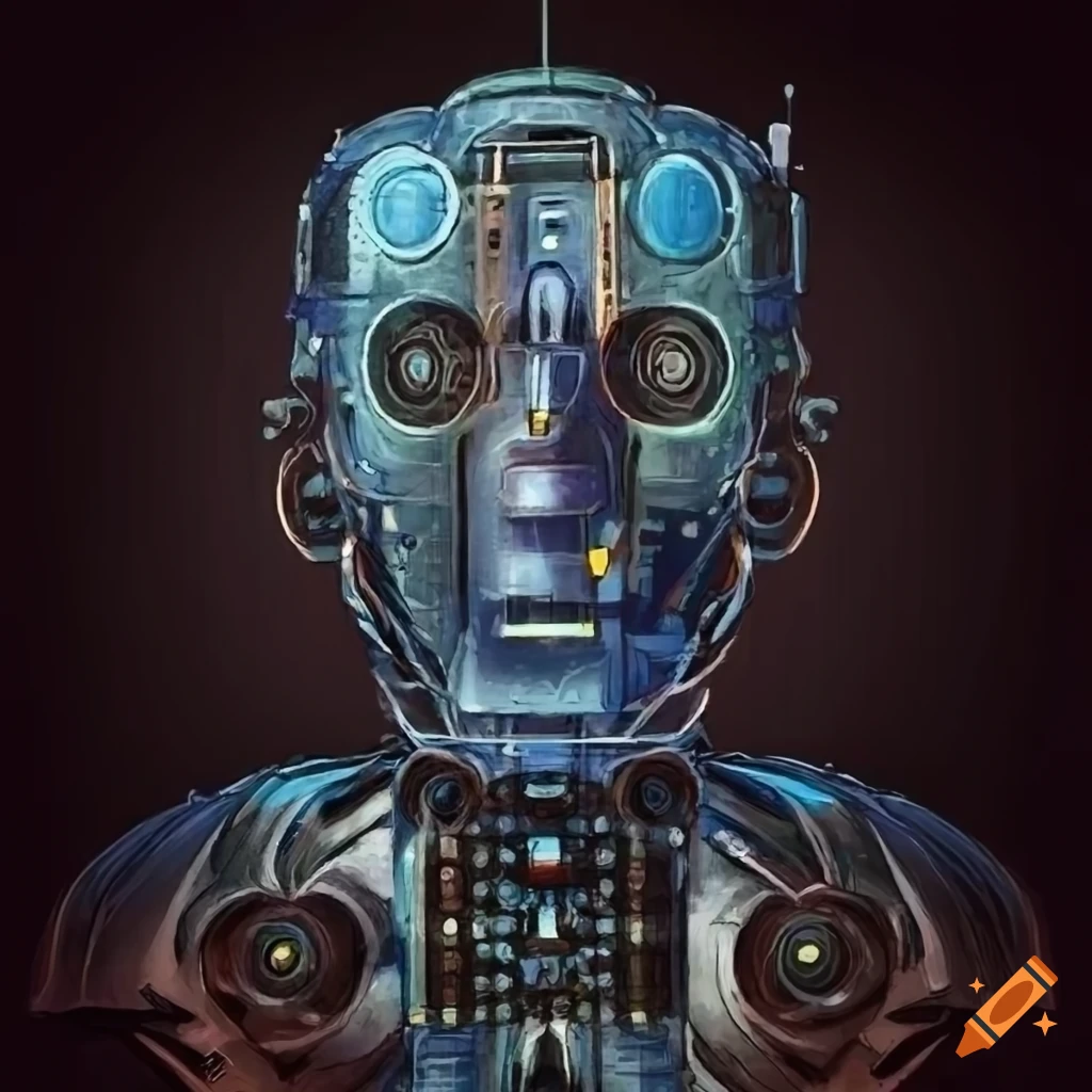 Asimov style robot detailed 2d magazine illustration on Craiyon