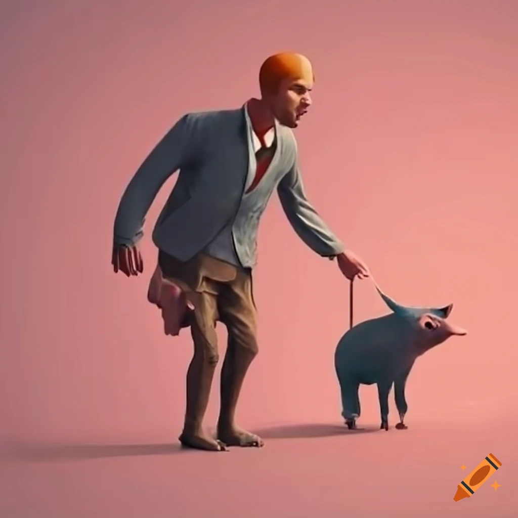 Man walking a pig