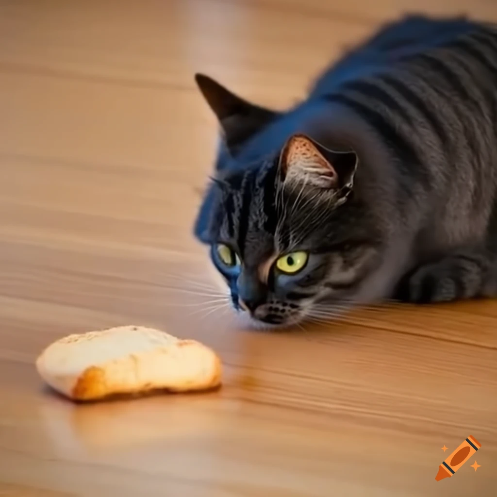Cat plays with bread on Craiyon