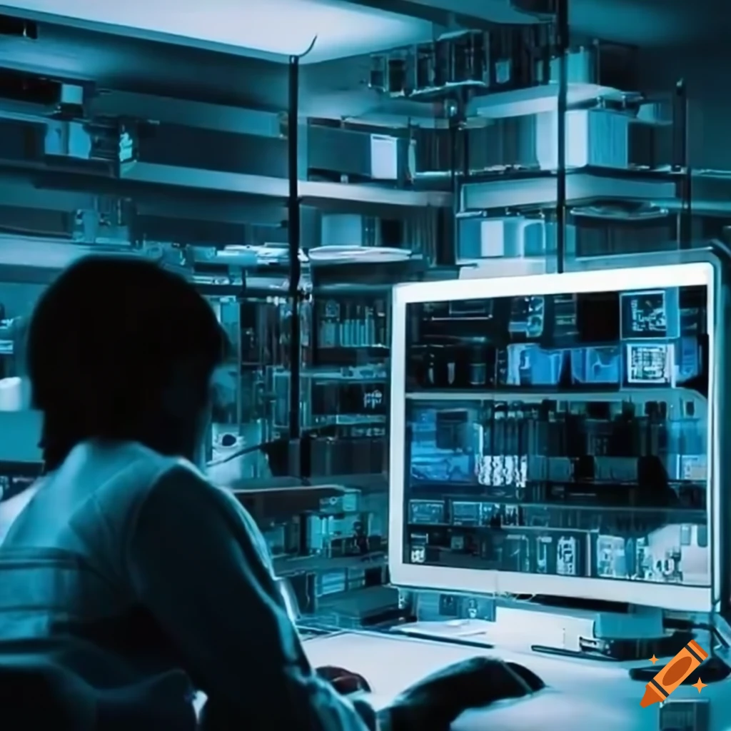 High-tech laboratory with researchers using computers and touchscreens