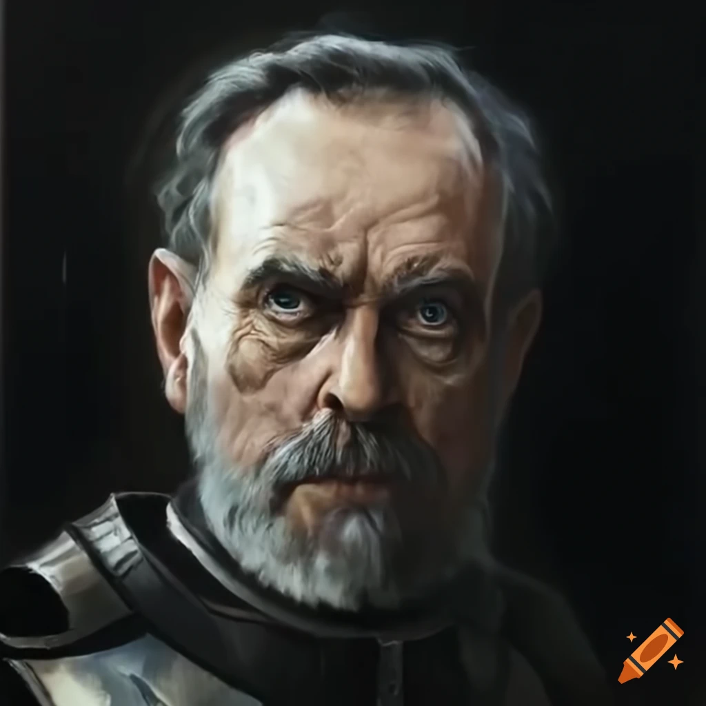 A portrait of logan roy from succession in a paladin armor on Craiyon