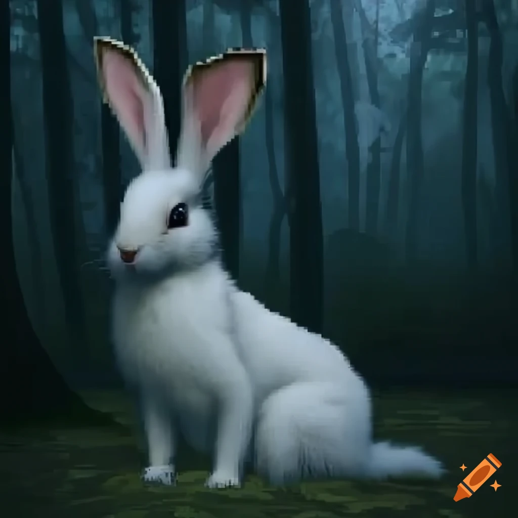 White rabbit in the woods, 16k, pixel art kind, full body, hyper ...