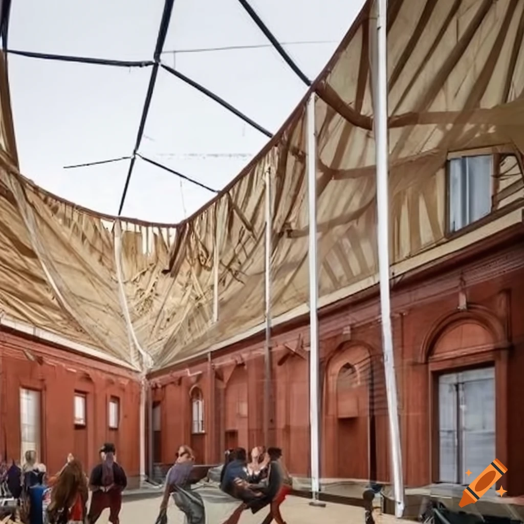 A spacious cultural center with a beautiful textile roof
