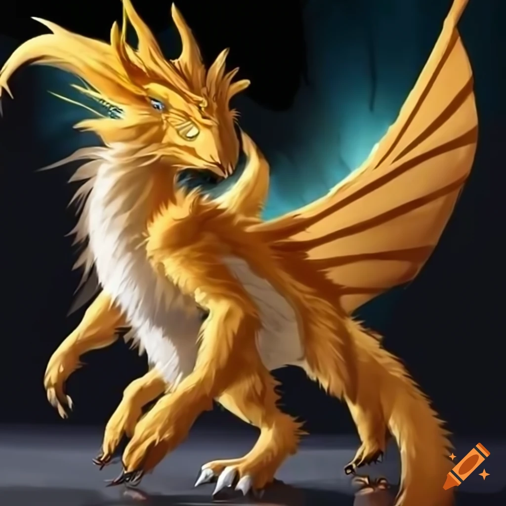 Golden fluffy furry dragon on Craiyon
