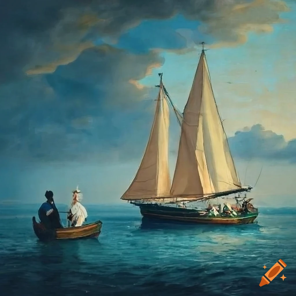 Group of women melancholy look far at a sail boat sailing away at sea ...