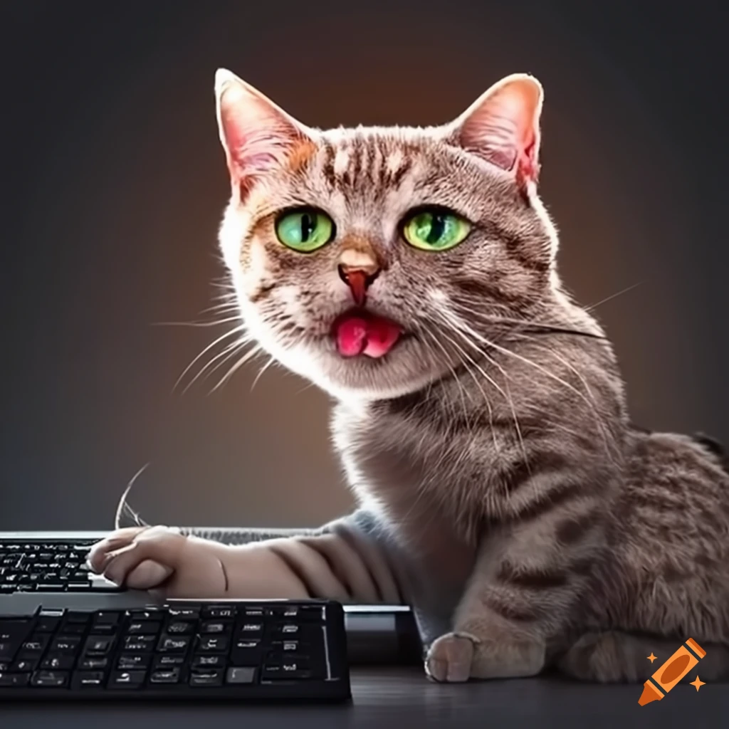Cat playing computer on Craiyon