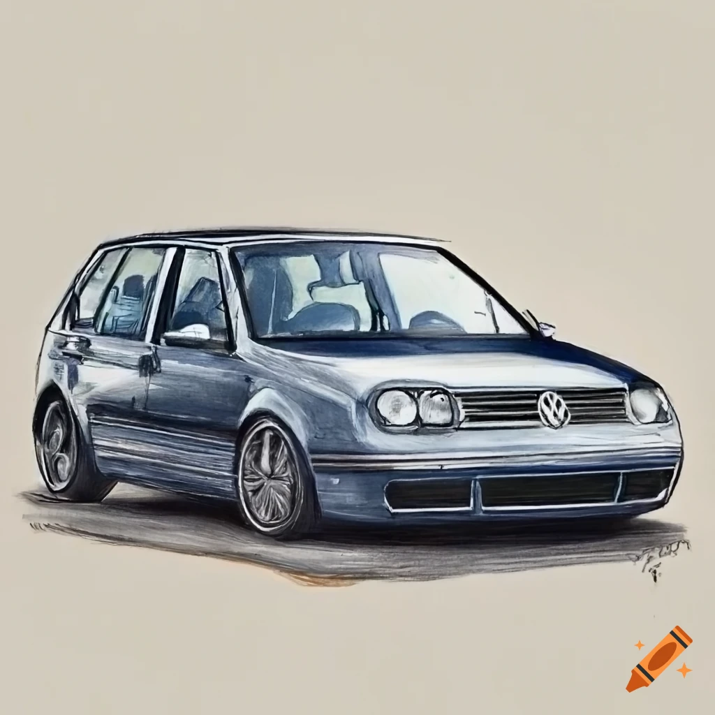 Show me an volkswagen mk4 pencil drawing teardown on Craiyon