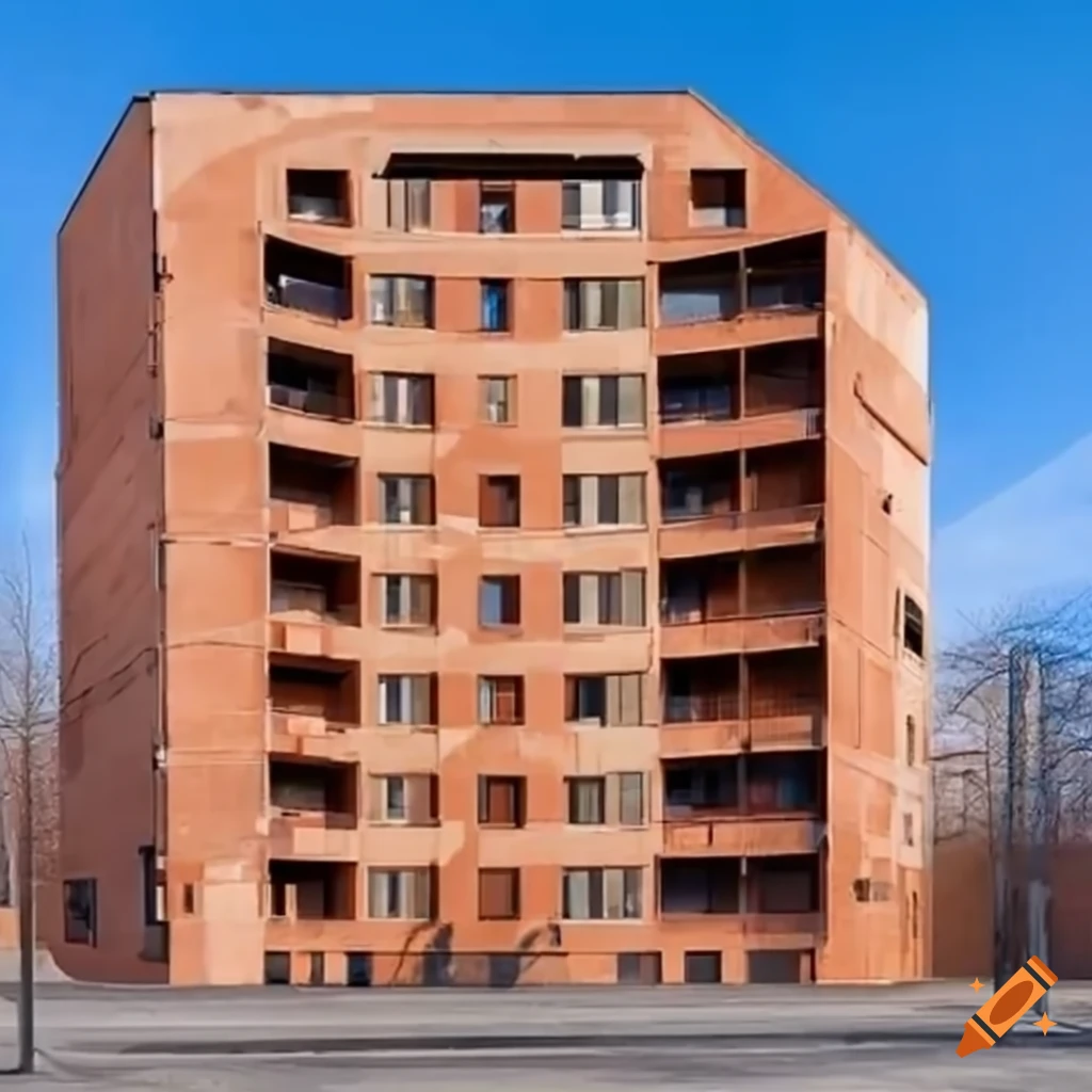 Edificio de viviendas de ladrillo con forma de chaflán. Las ventanas ...