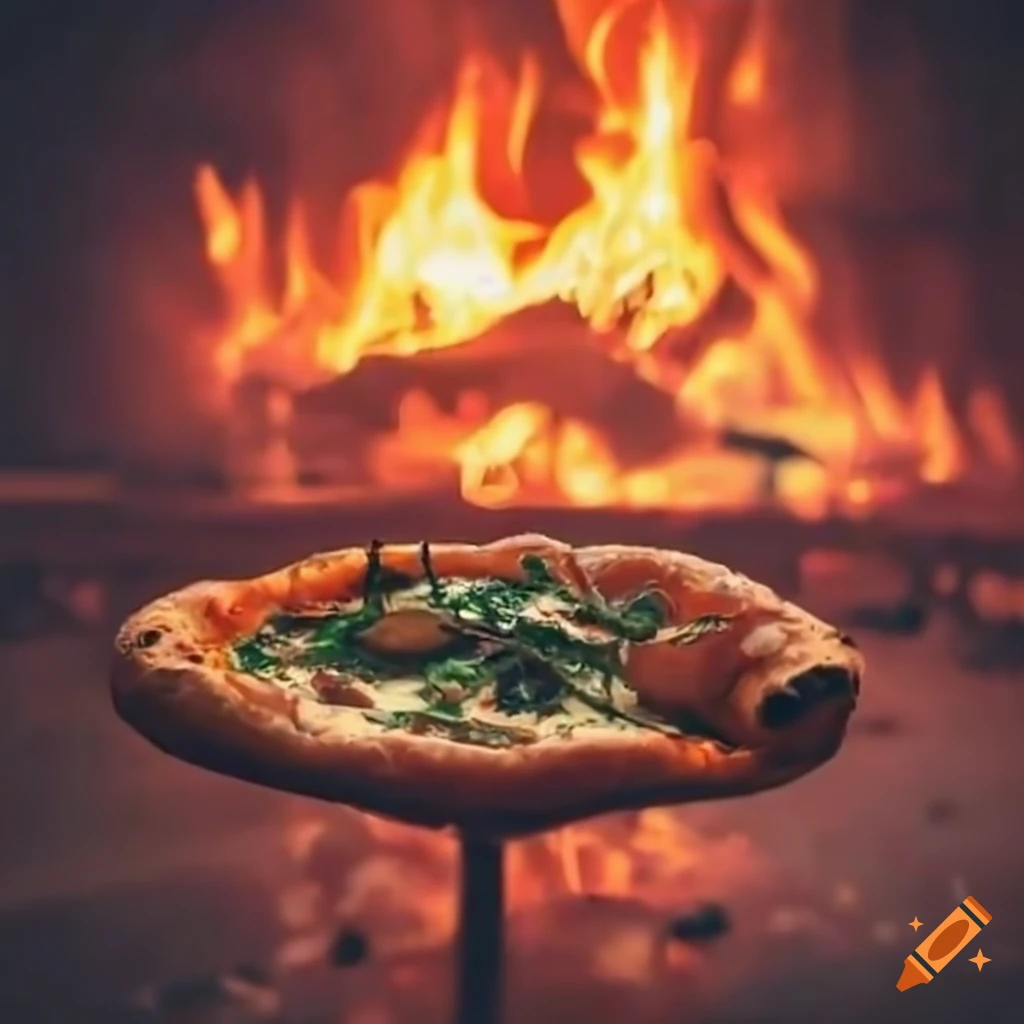 Pizza on peel through fire
