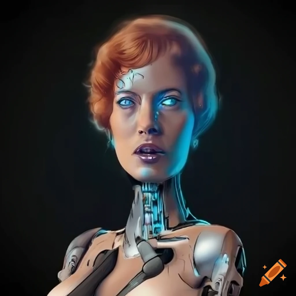 Asimov-inspired robot lady in a detailed 2D illustration on Craiyon