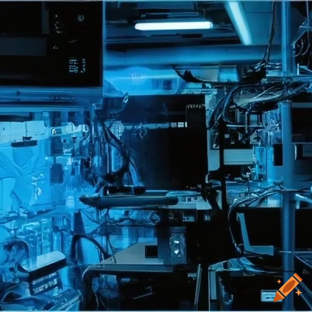 Advanced technology laboratory with computer displays and machines on ...