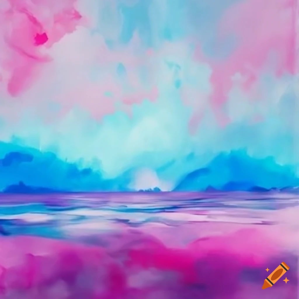 Transgender pride colors themed fantasy landscape pink white and blue