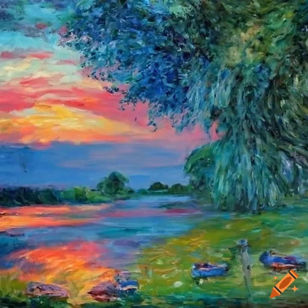 Monet painting of a fourth of july backyard bbq grill party