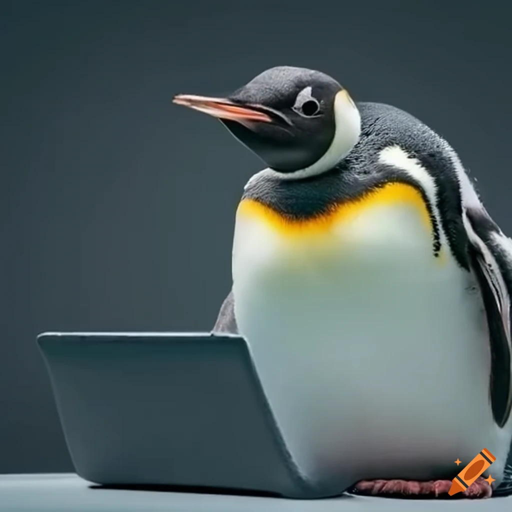 A penguin working on a computer on Craiyon
