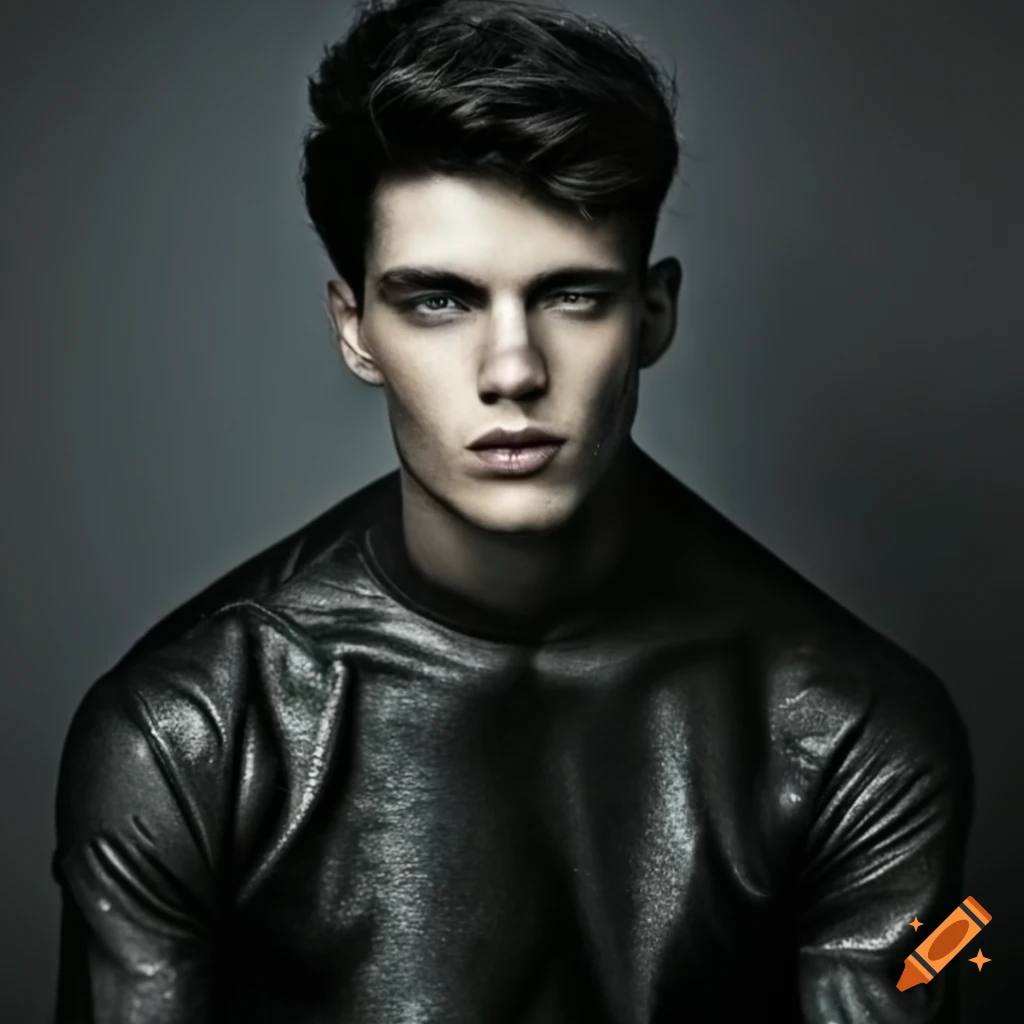 A strong handsome young man with English heritage, black hair, green ...