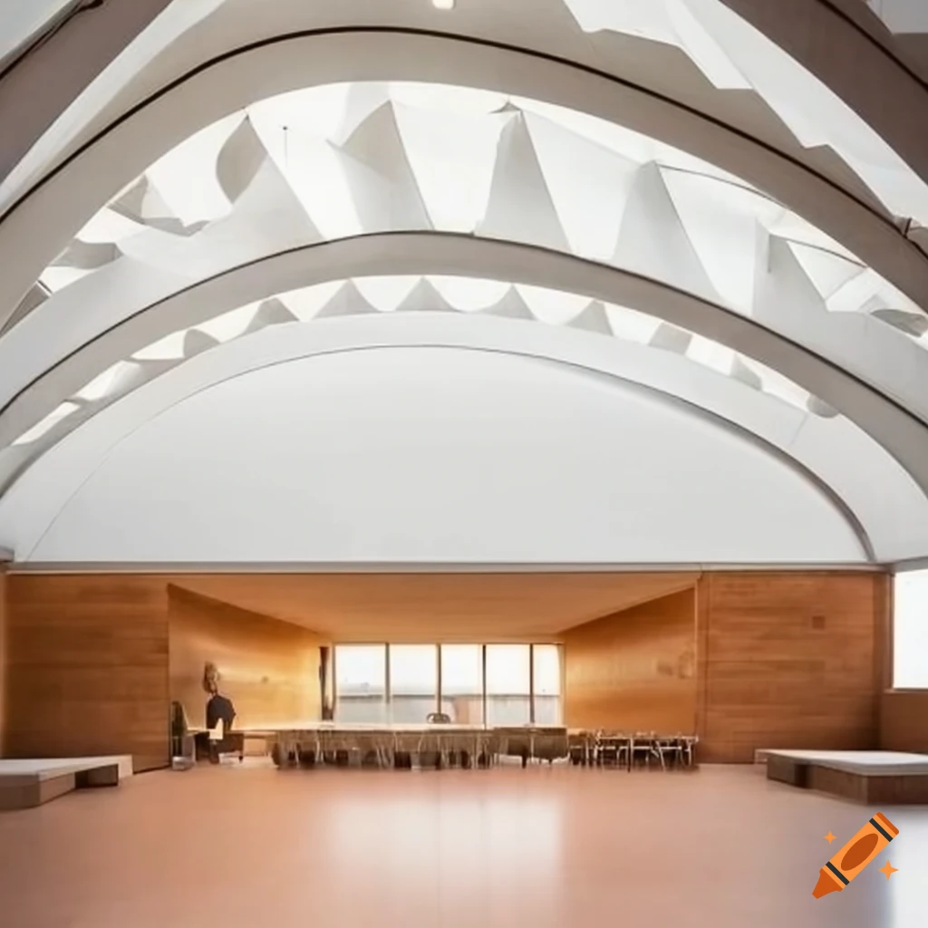 Modern cultural center with open spaces and textile roof on Craiyon
