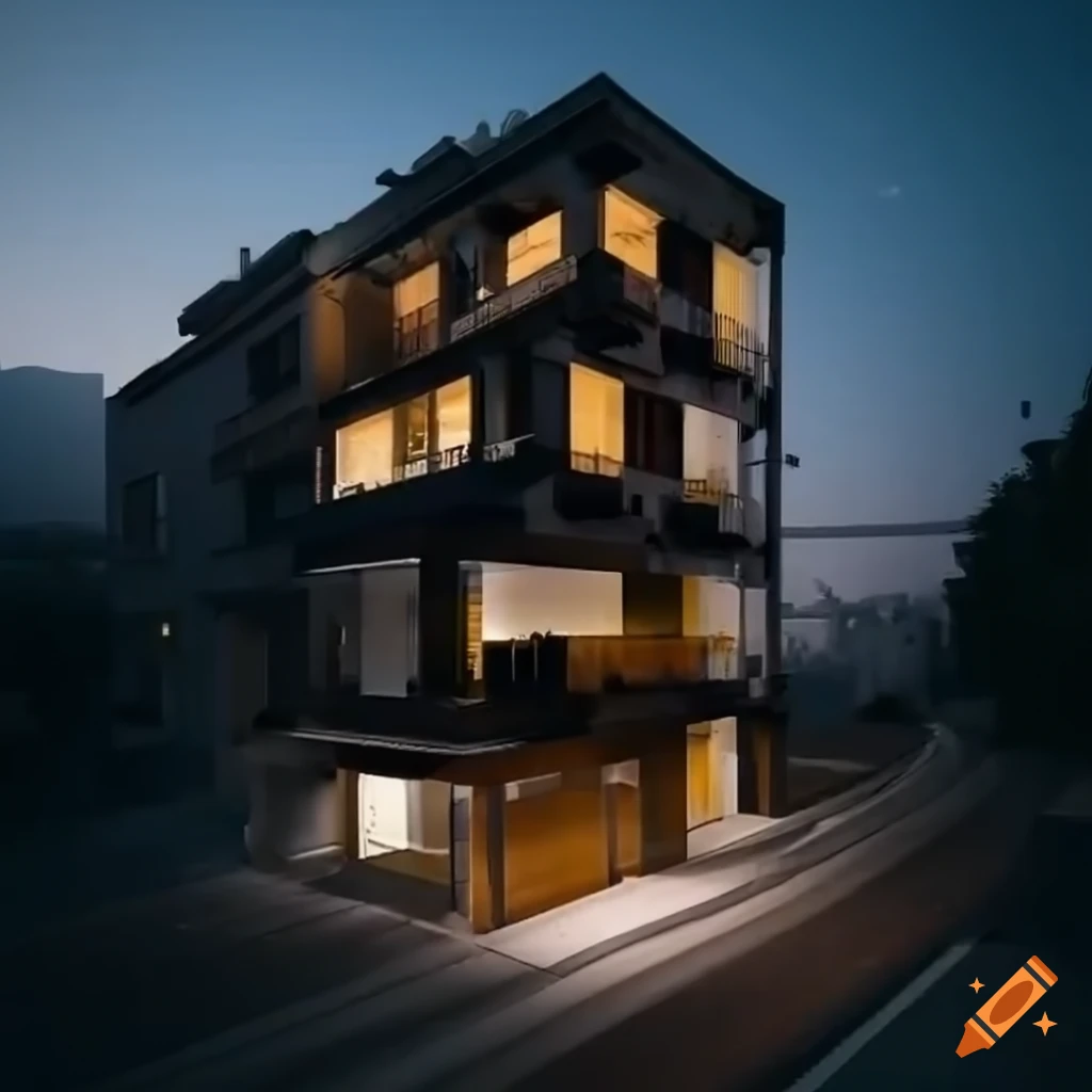 A small and minimalist residential building with 5 floors, ground floor ...