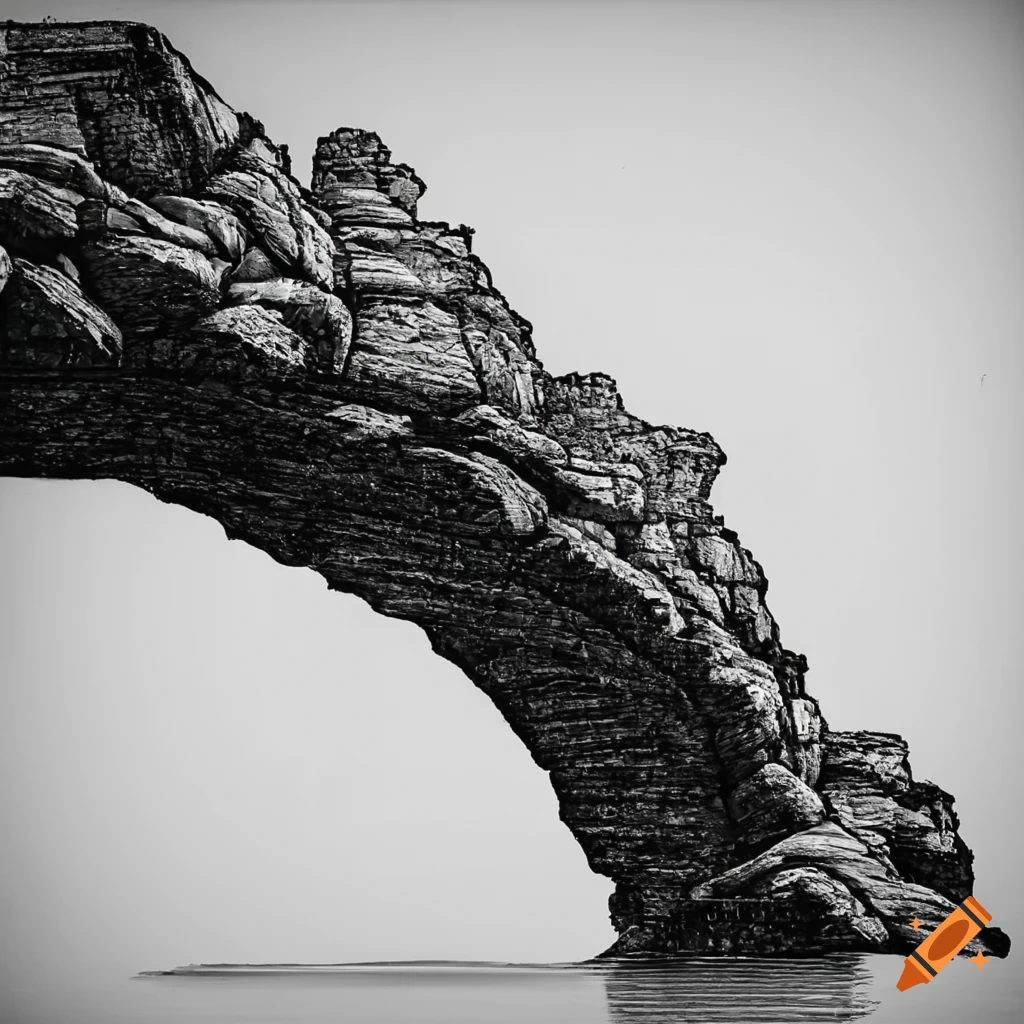 A crumbling stone bridge spanning a wide canyon