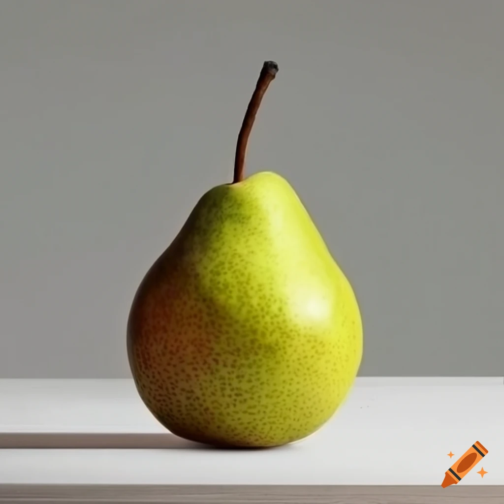 A pear on a white desk
