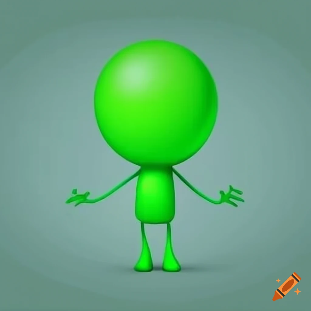 Green stick figure with a warm smile and friendly eyes on Craiyon