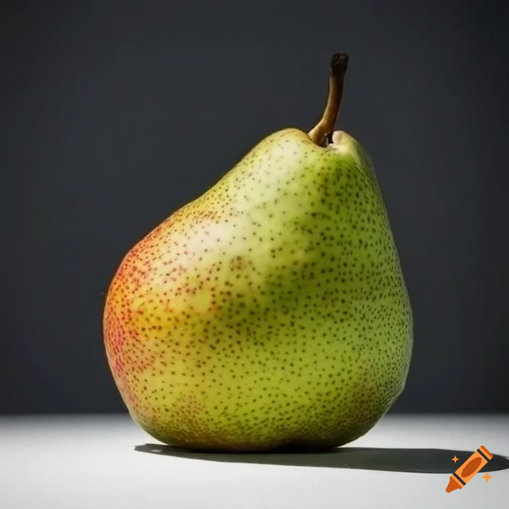 A juicy pear with a bite mark on a white surface