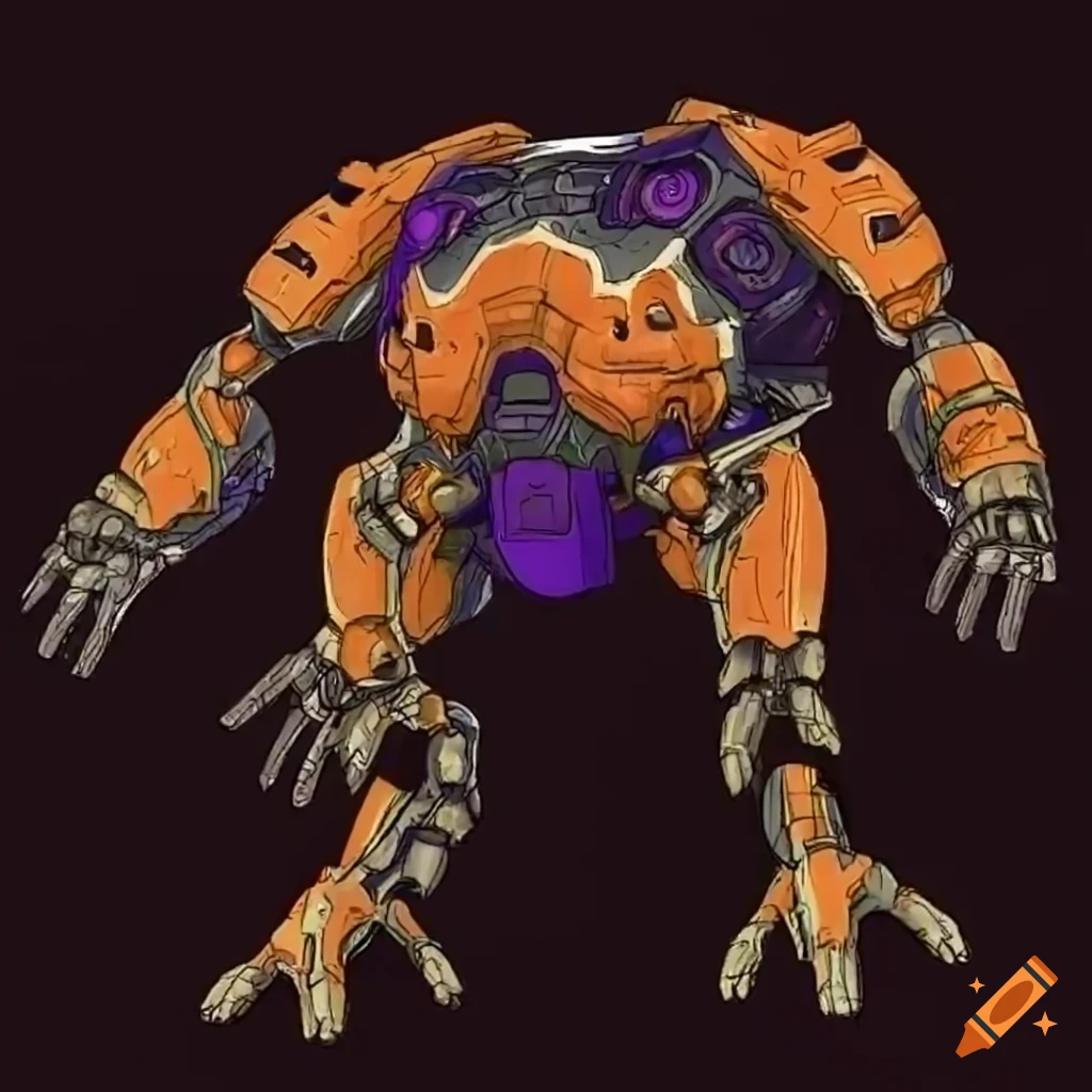 Small mecha with short yellow limbs with a pilot being a slime chicken ...