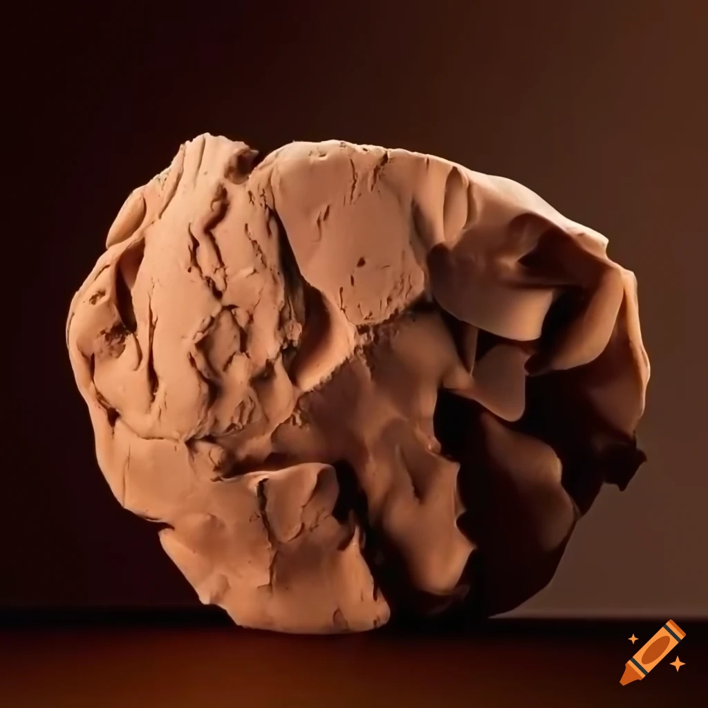 Uneven crumpled wavy clay breaks up into small separate pieces of clay ...