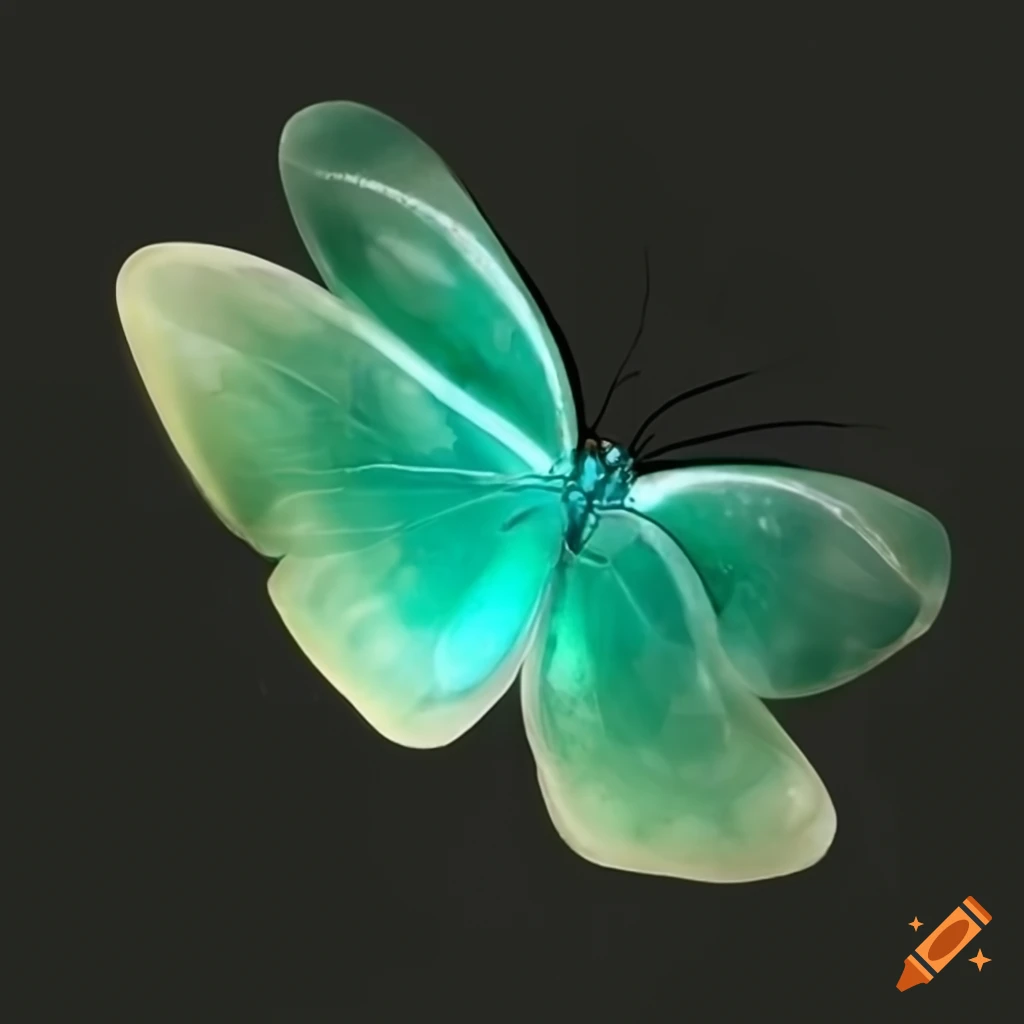 A butterfly with transparent jade wings on Craiyon