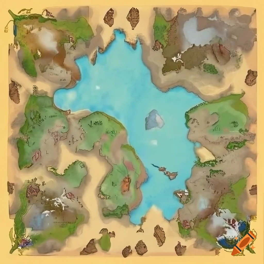 Fantasy game world map, where there are four nations and all the lands ...