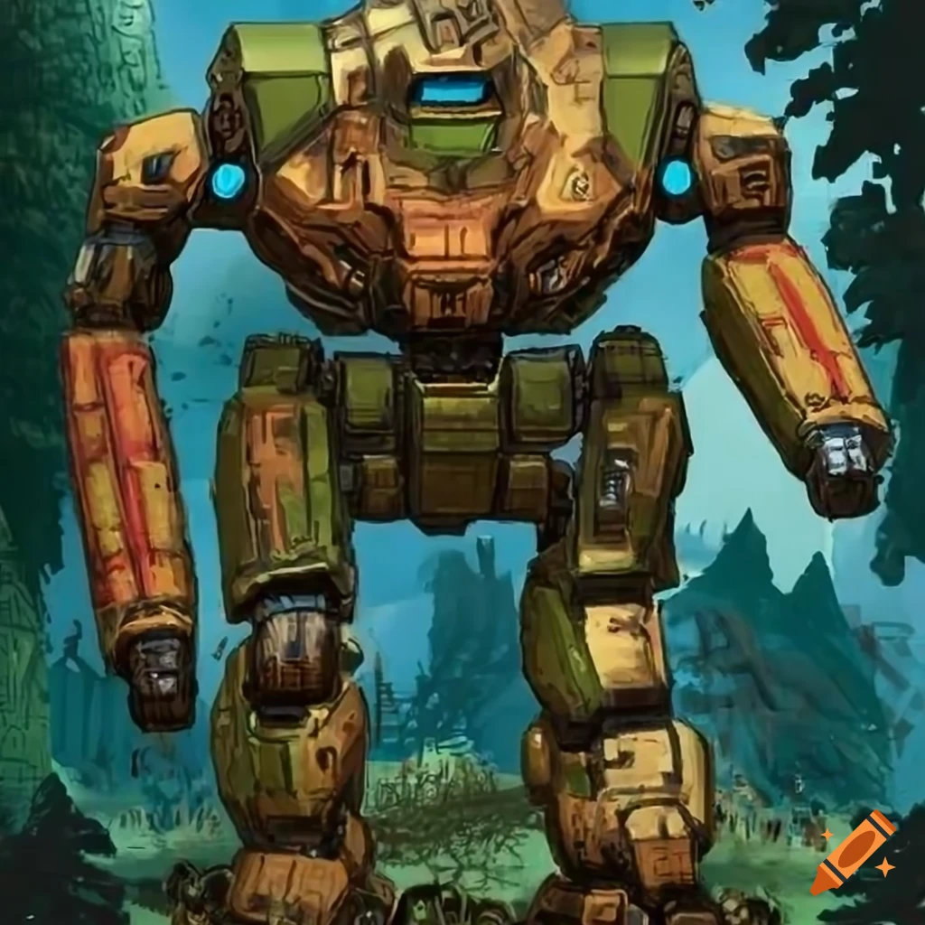 A Battletech Centurion in a dark jungle on Craiyon
