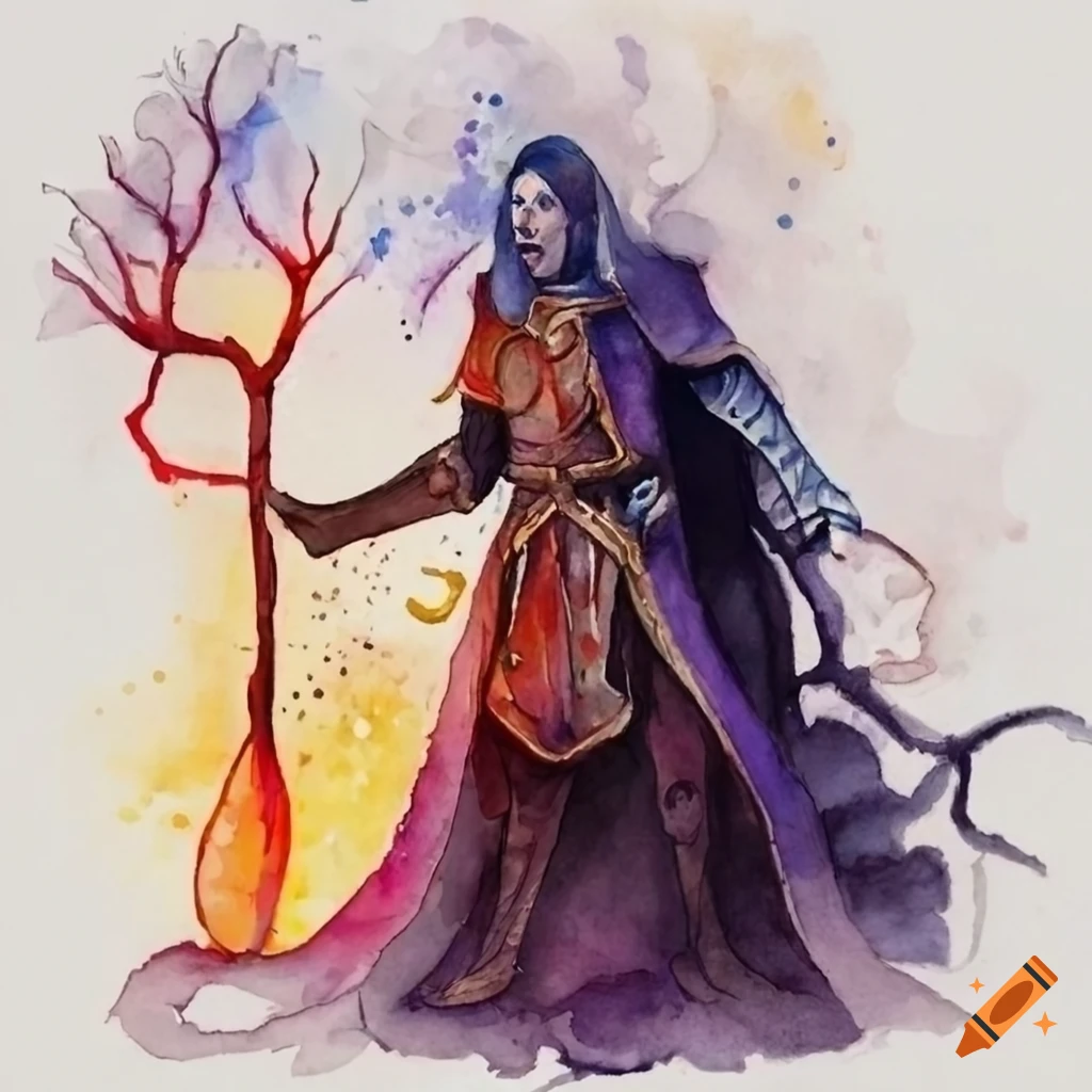 A watercolor painting of a sorcerer character in a fantasy setting on ...