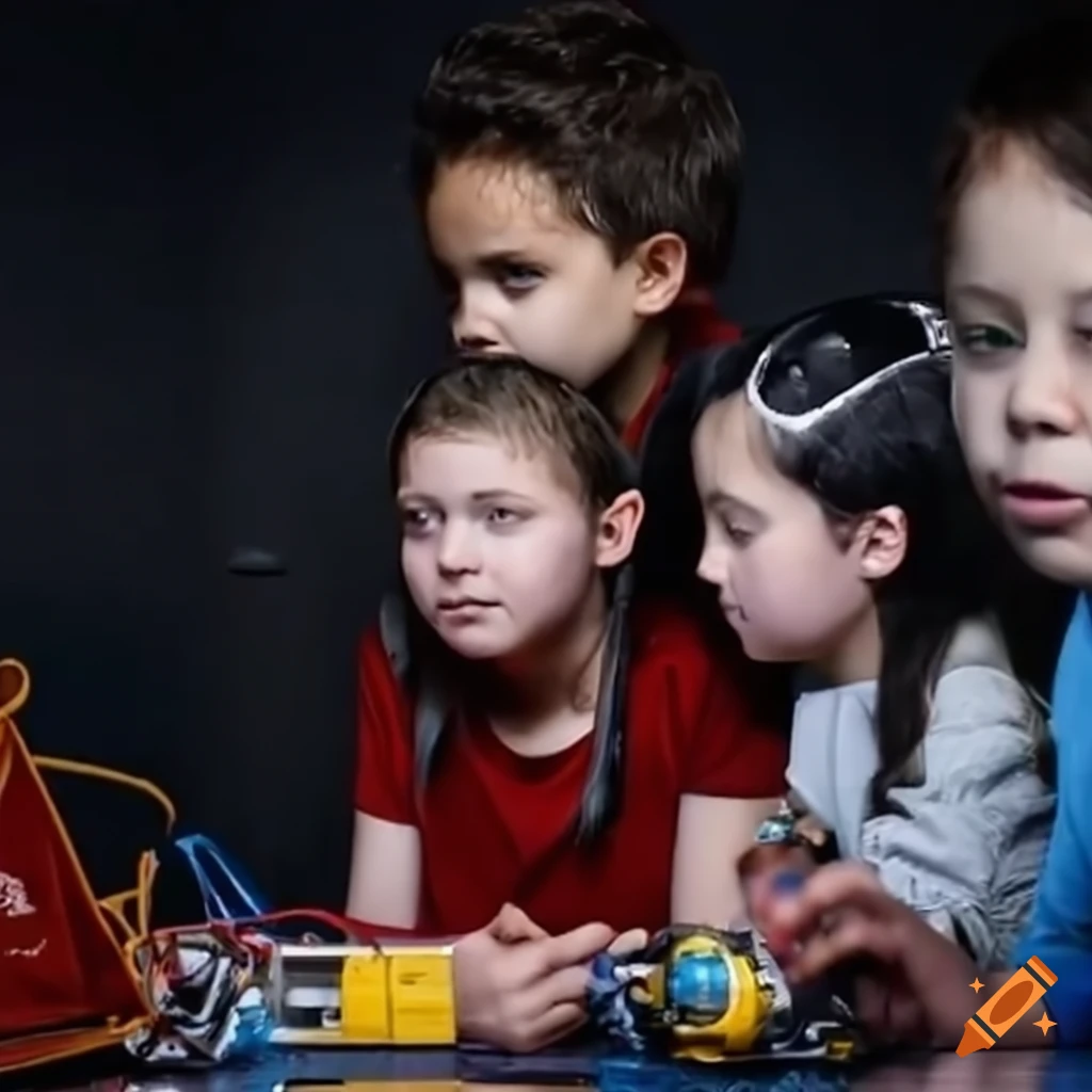9 students play with a robot
