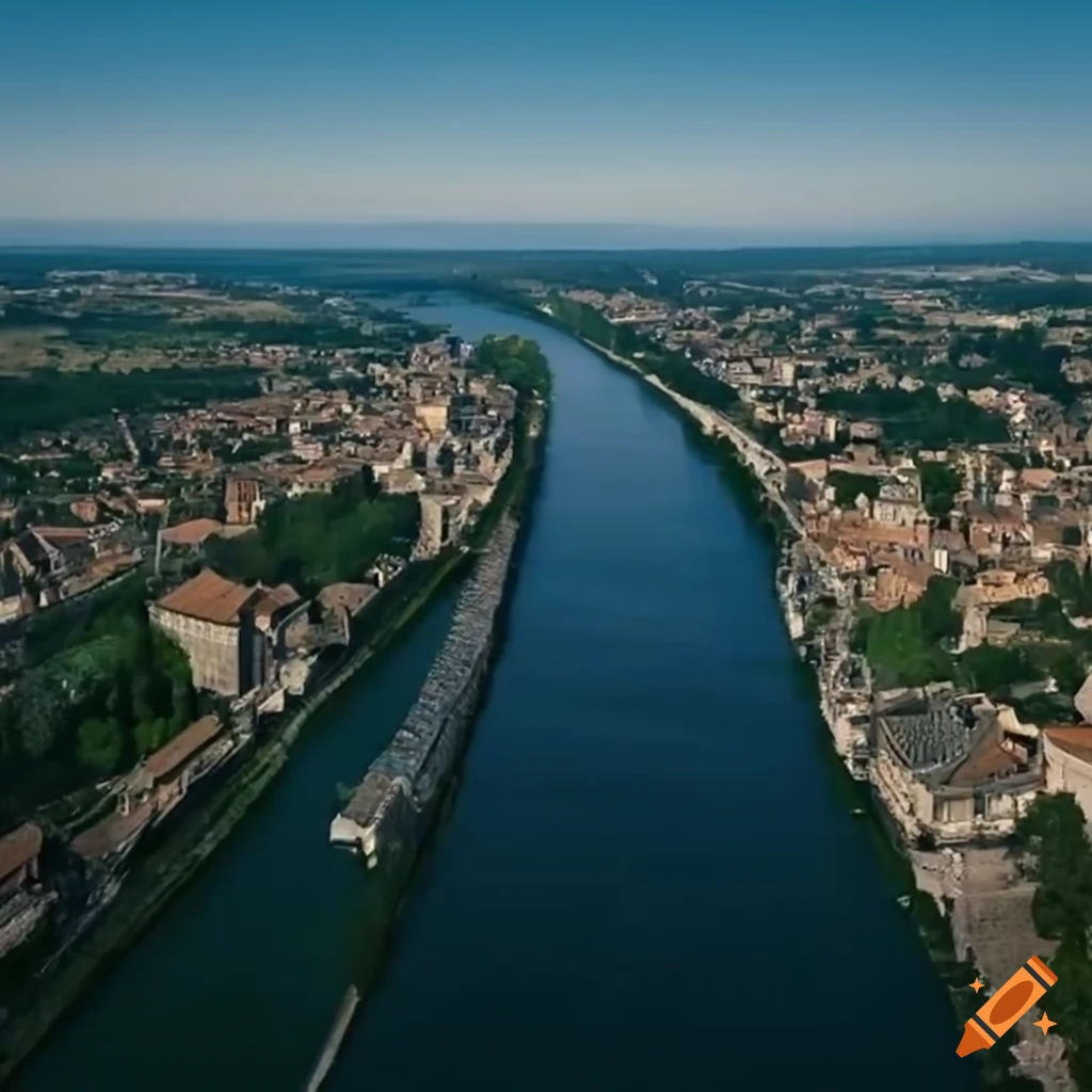 The rhone river in the 17th century from aerial point of view on Craiyon