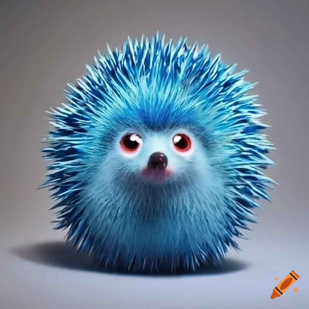 Fluffy blue hedgehog ball with saucer eyes