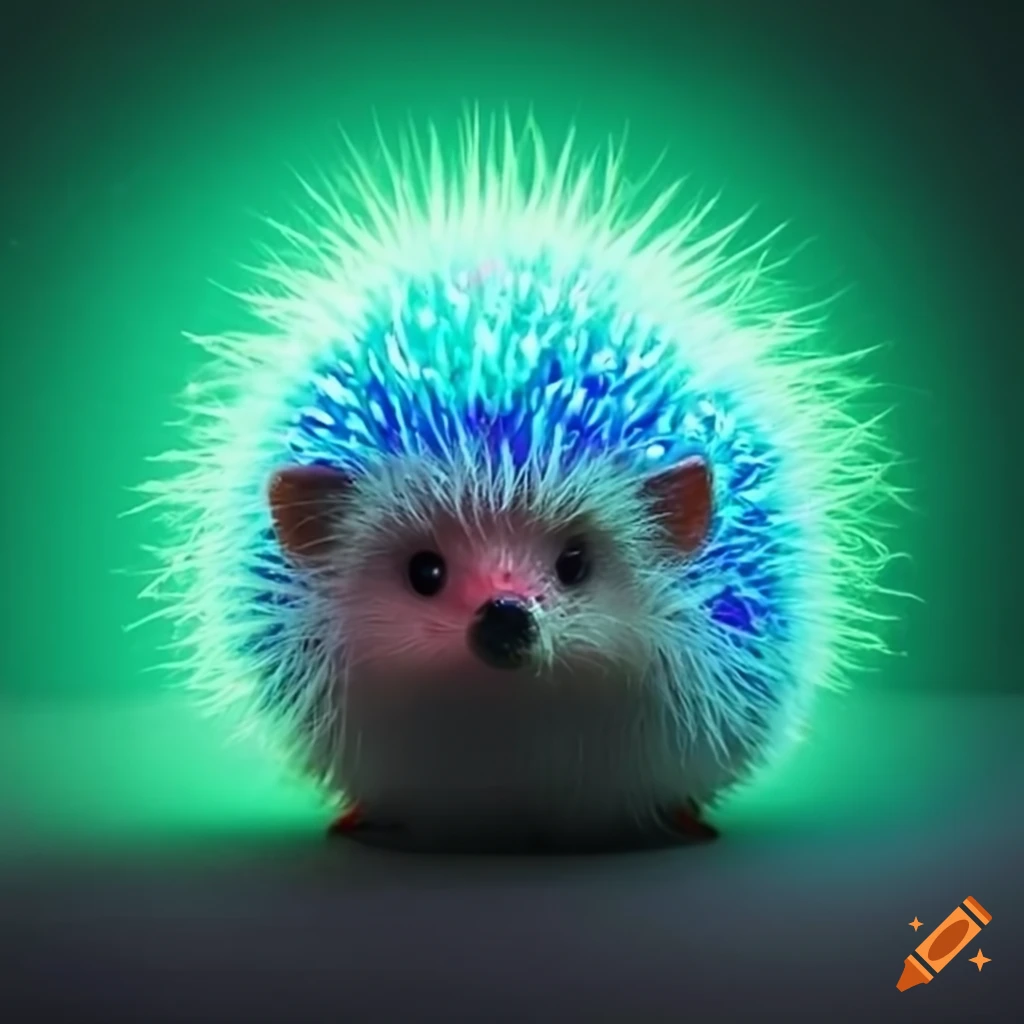 Fluffy glowing hedgehog ball with saucer eyes