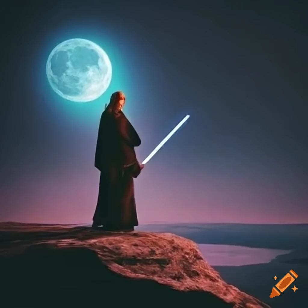 Jedi with padawan on a planet with a moon