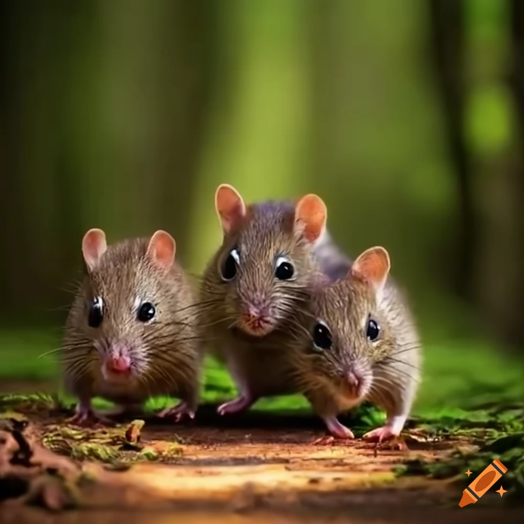 Three rats pulling a carriage down a forest trail