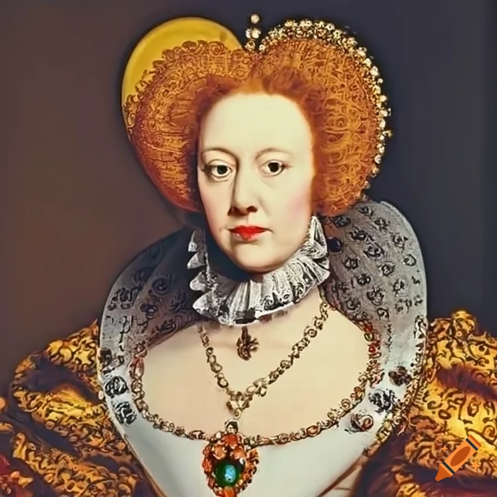 Queen Elizabeth I depicted in a painting, pop art style on Craiyon