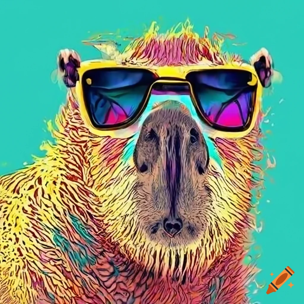 A capybara wearing sunglasses super detailed drawing