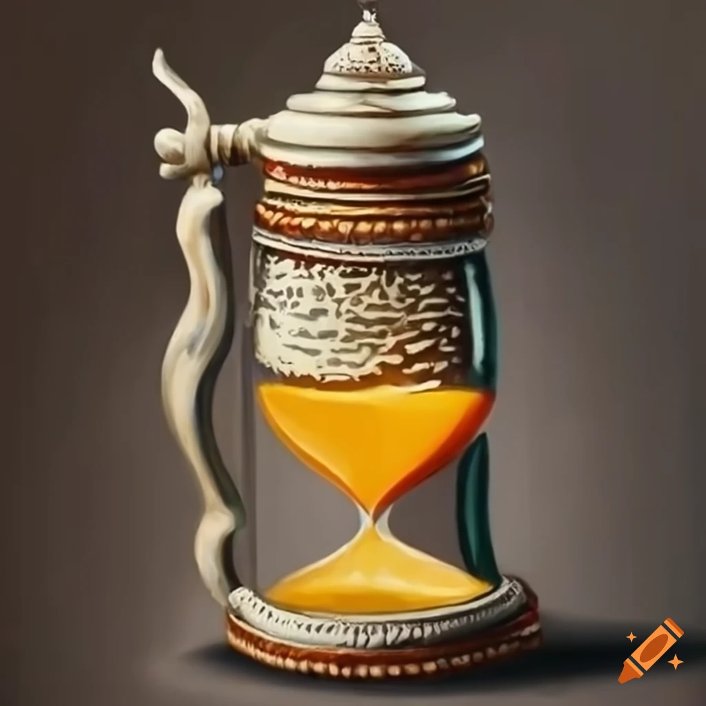 Surrealist painting of a beer stein turning into an hourglass on Craiyon