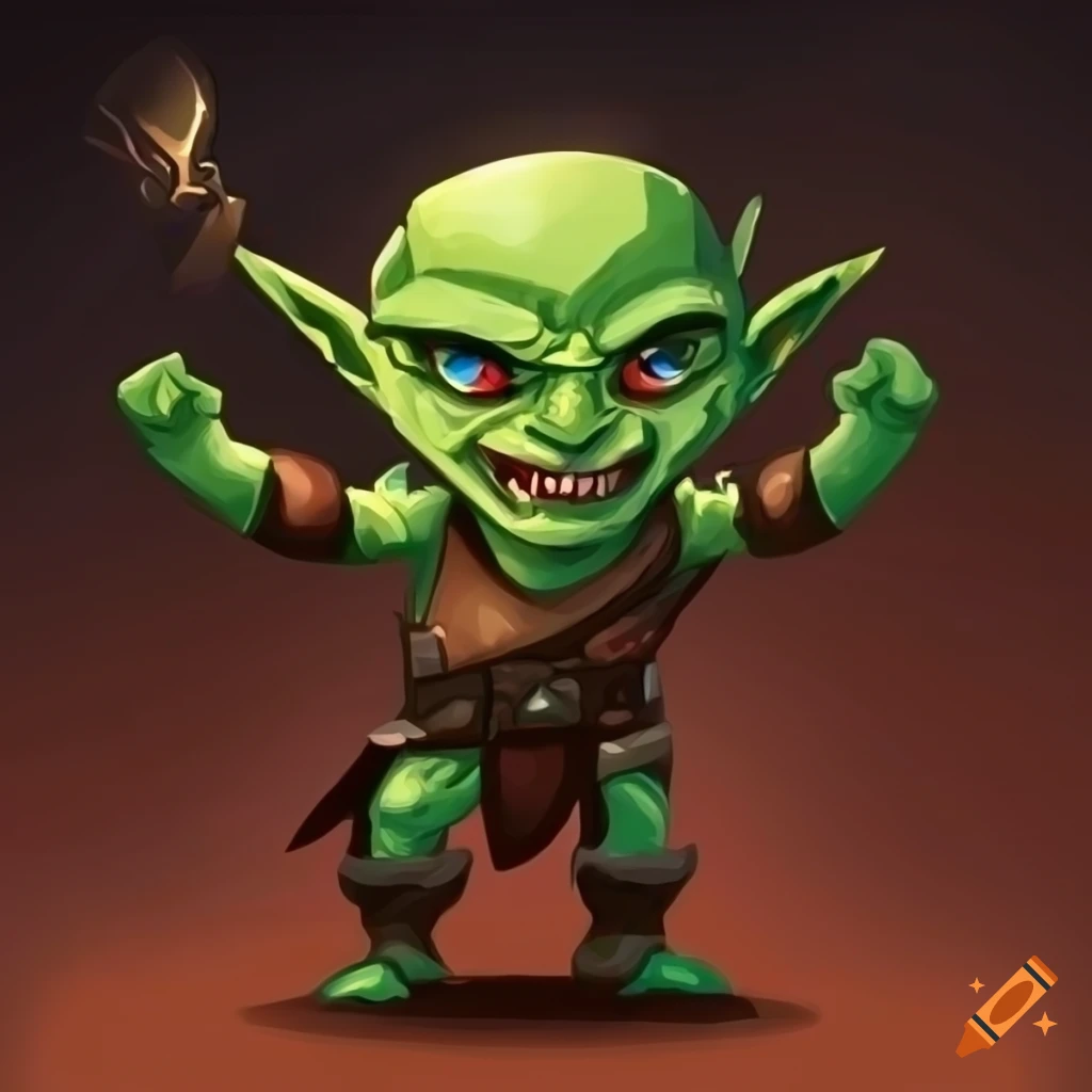 2d flat goblin warrior celebrating with both hands above head on Craiyon