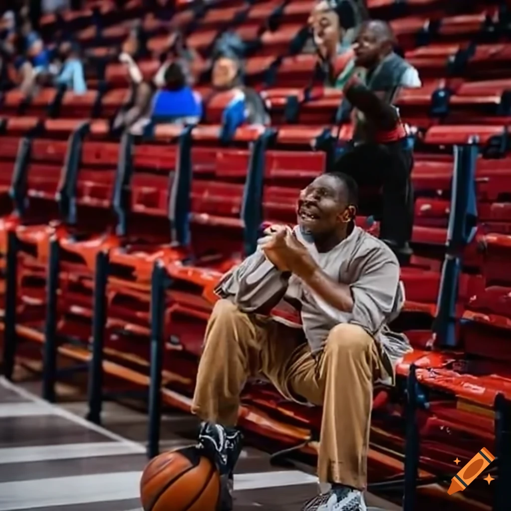 An african-american dad watching a basketball game from the bleachers ...