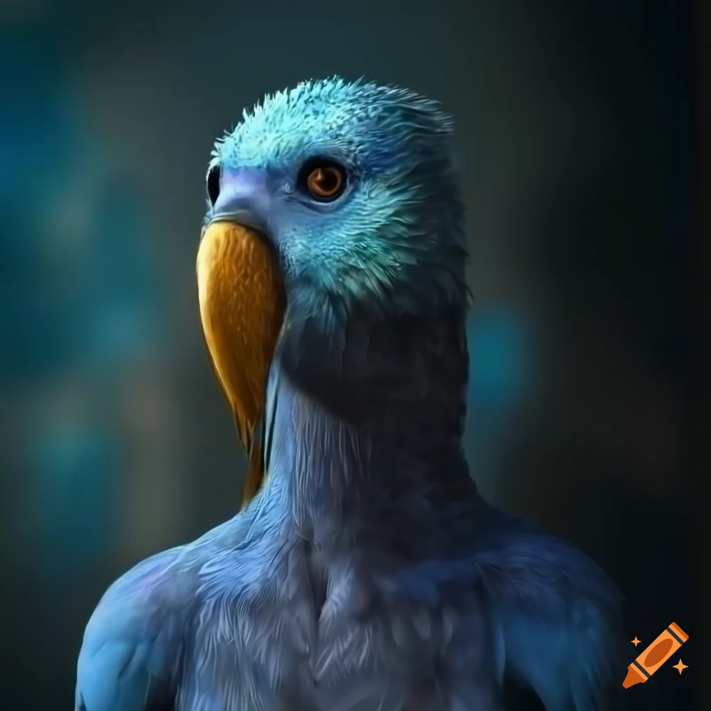 A Male Birdman Hybrid With blue feathers in Casual Clothing Walking in ...