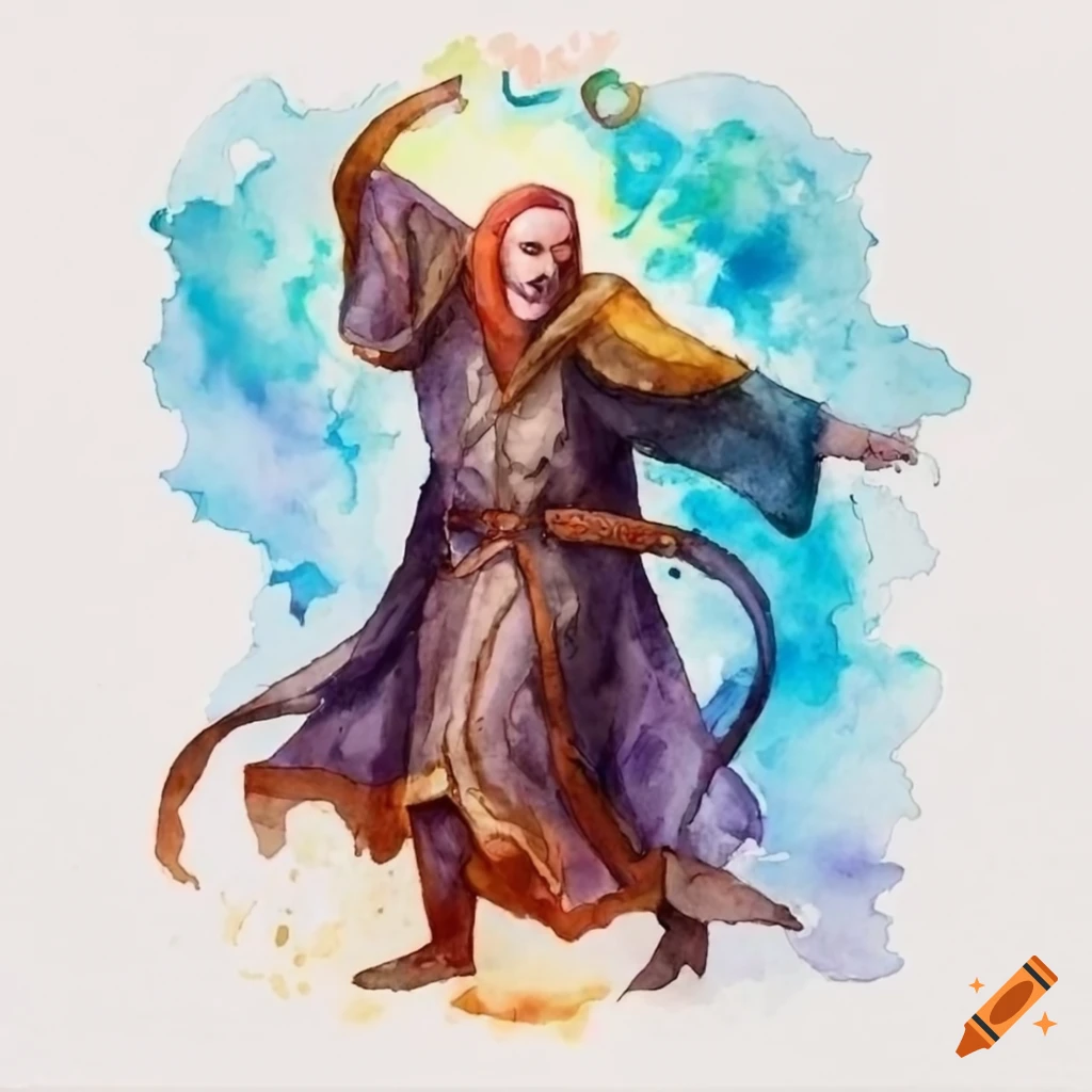 A watercolor painting of a mage character in a fantasy setting ...